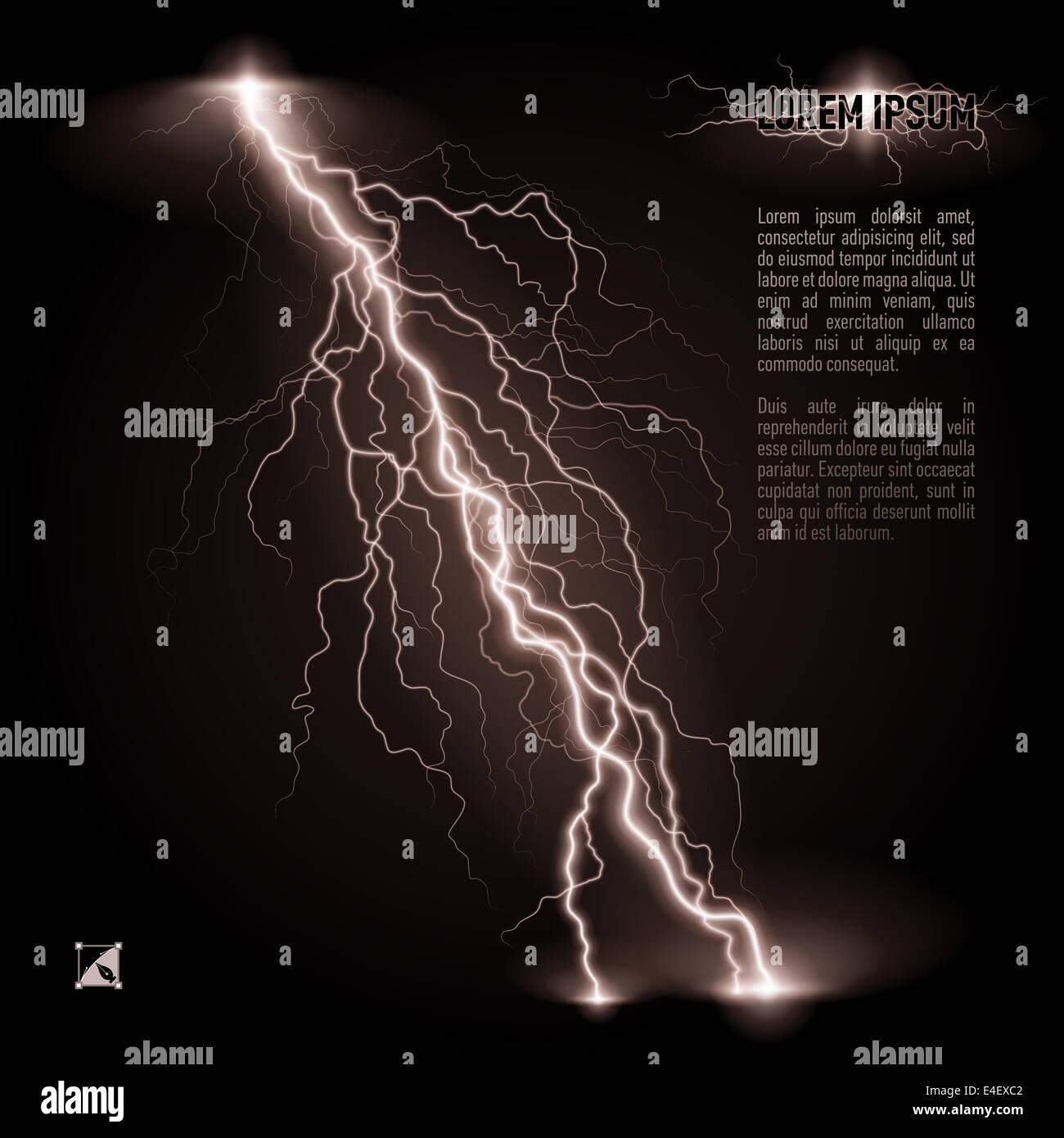 White oblique branchy lightning line. Illustration with space for text ...