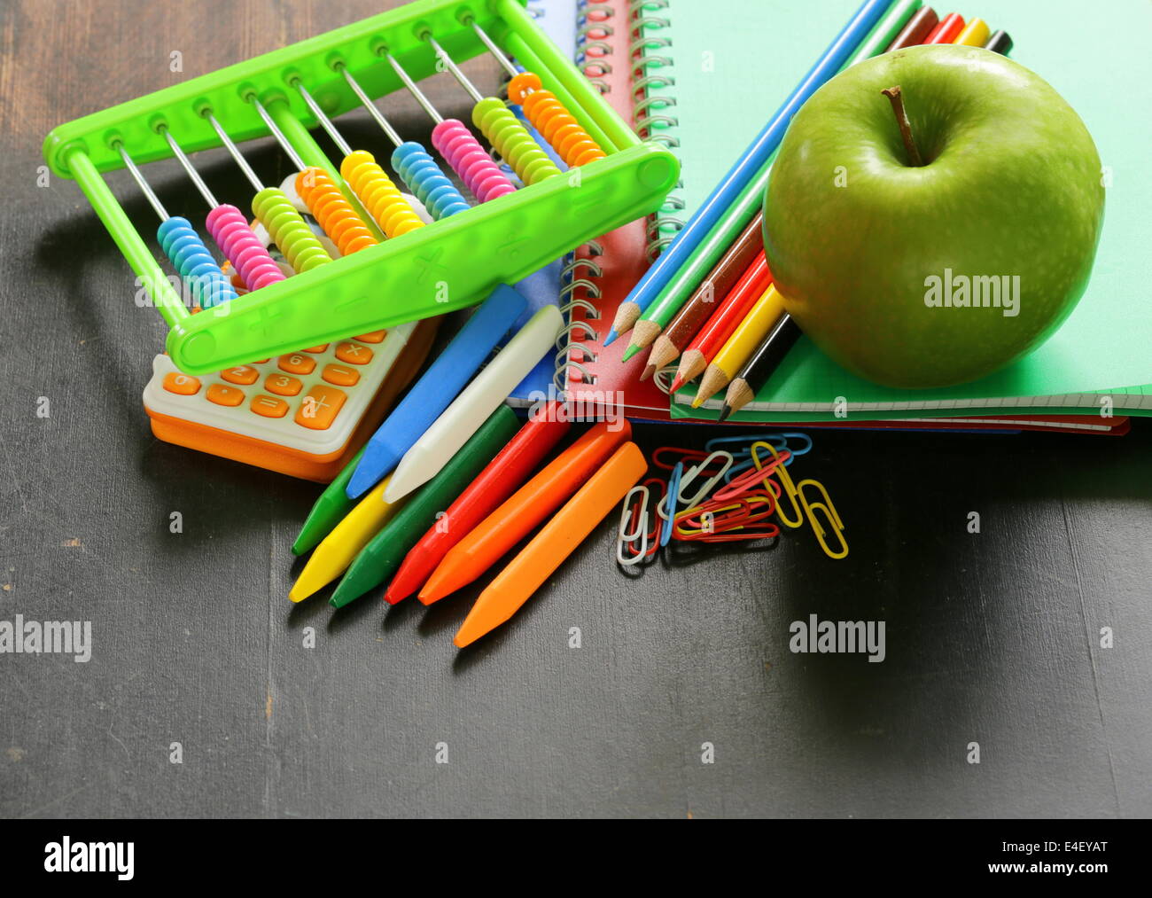 Back to school concept, school stationery multicolored pencils and ...