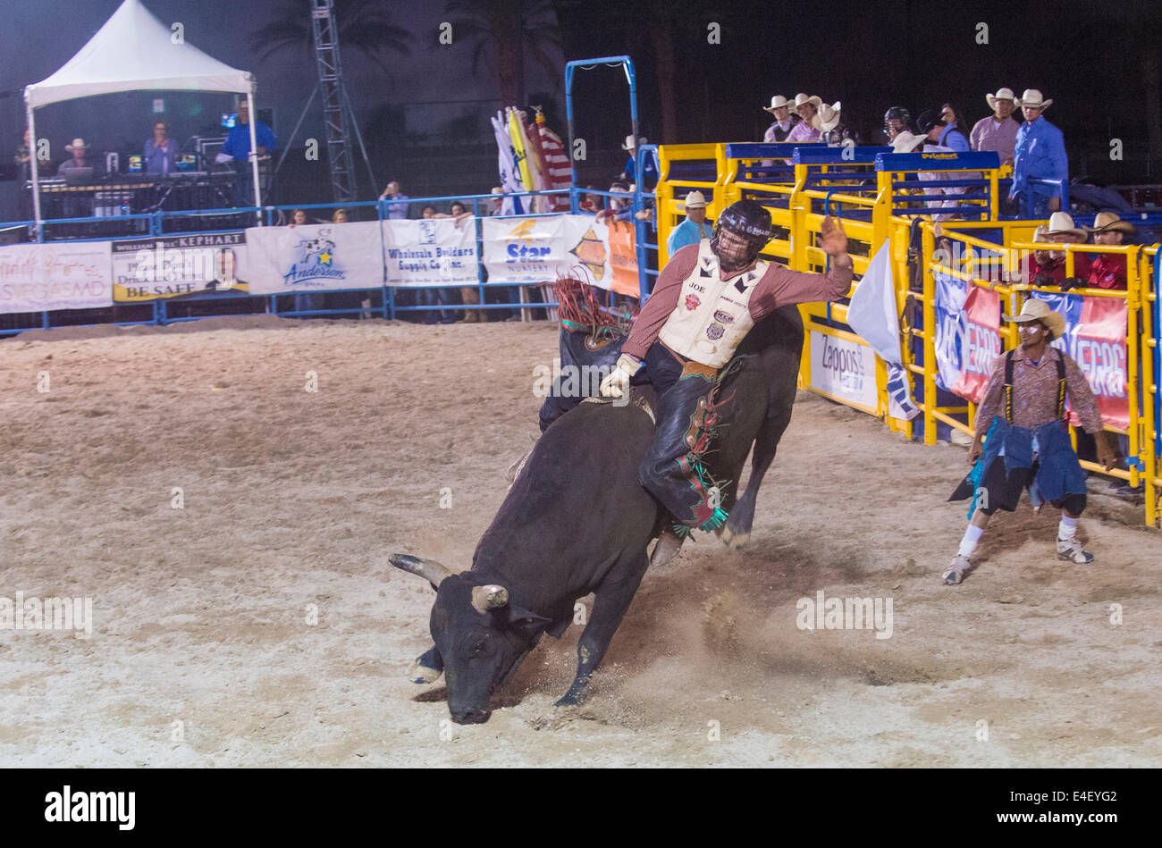 Cowboy Participating in a Bull riding Competition at the Helldorado ...