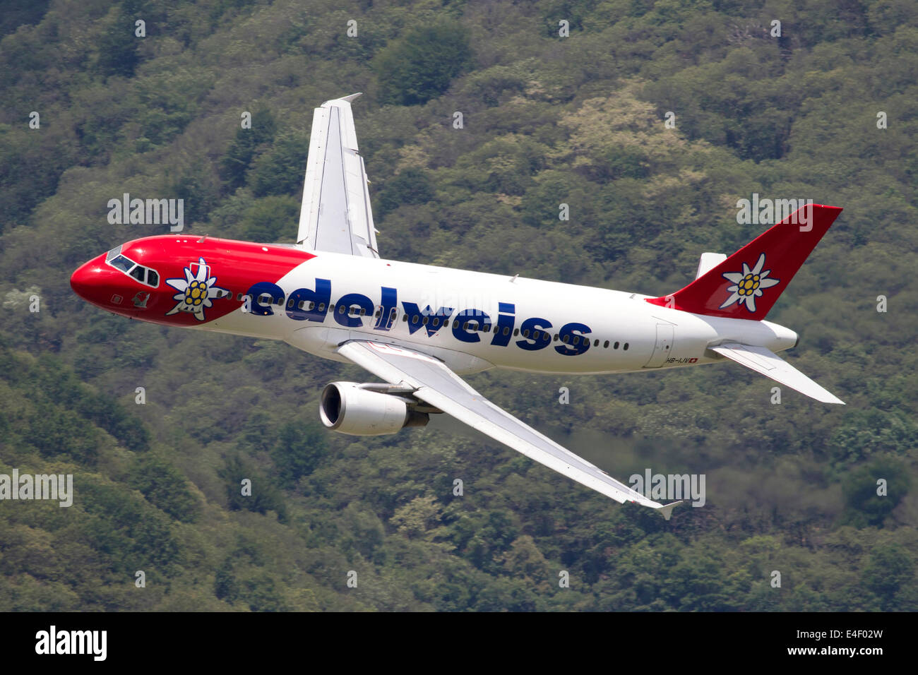 An Airbus A320 of Edelweiss Air in flight over Locarno, Switzerland ...