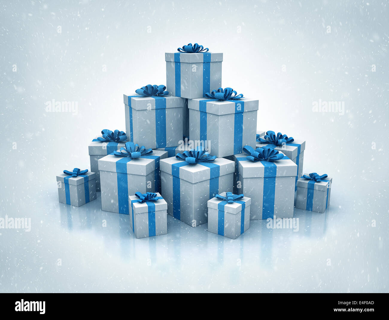 Stack of blue gift boxes 3d render Stock Photo - Alamy