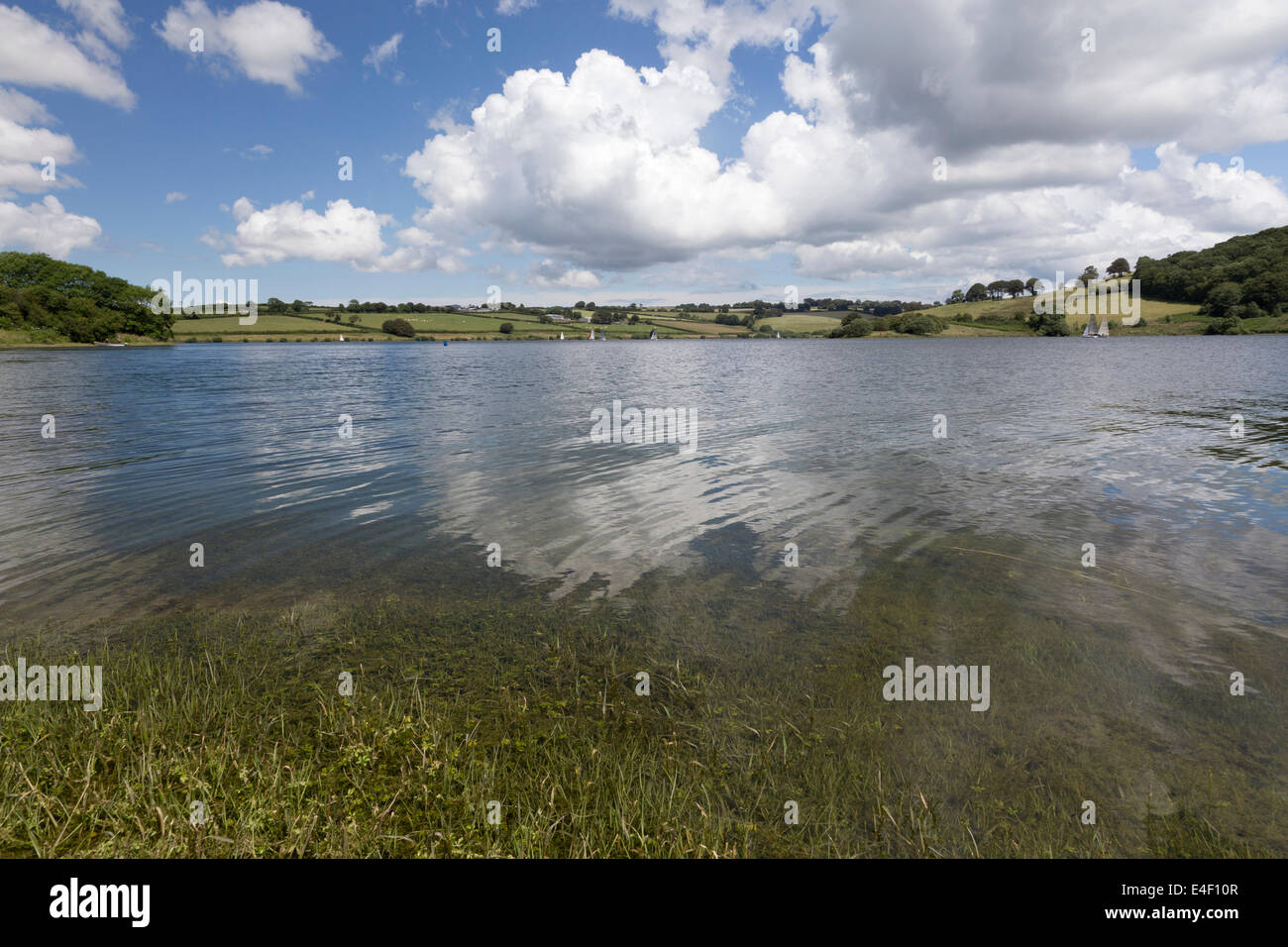 Wimbleball lake on Exmoor, with cumulus clouds overhead Stock Photo - Alamy