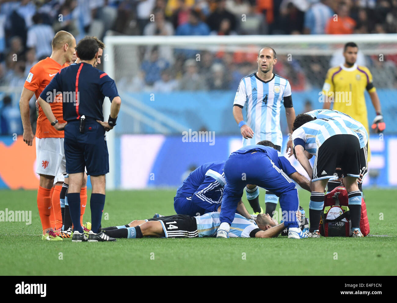Sao Paulo, Brazil. 09th July, 2014. Javier Mascherano (bottom) of ...