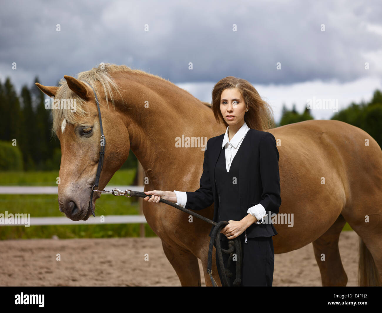 Young woman beautiful black stallion hi-res stock photography and ...
