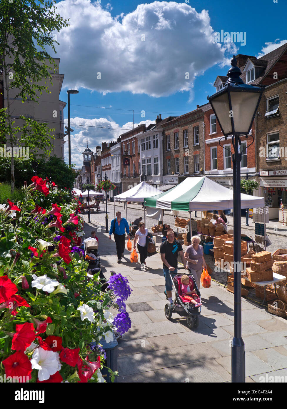 Old Historic Guildford High Street Shoppers High Resolution Stock ...