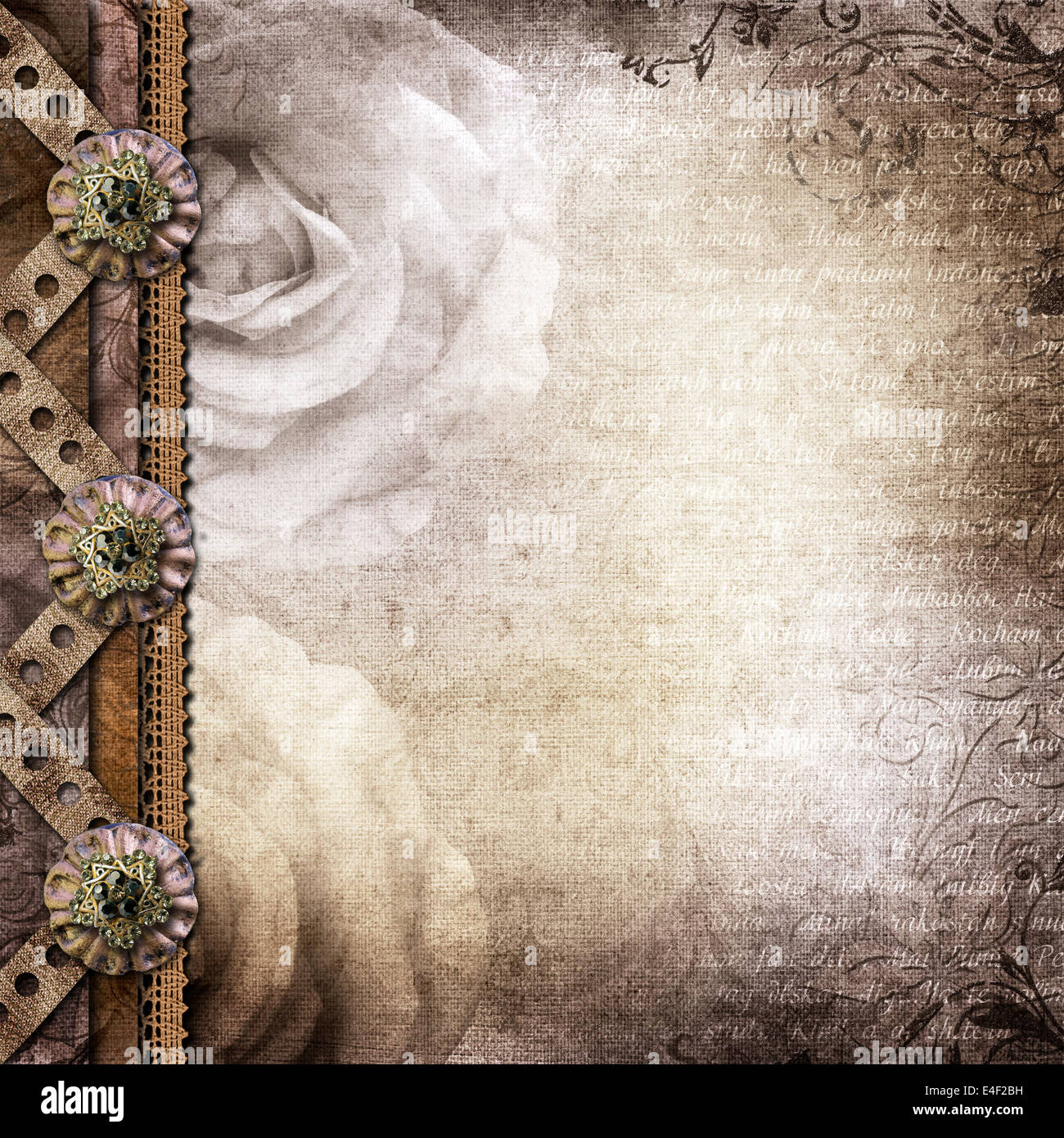 Vintage textured album cover with metal elements and ribbon Stock Photo ...