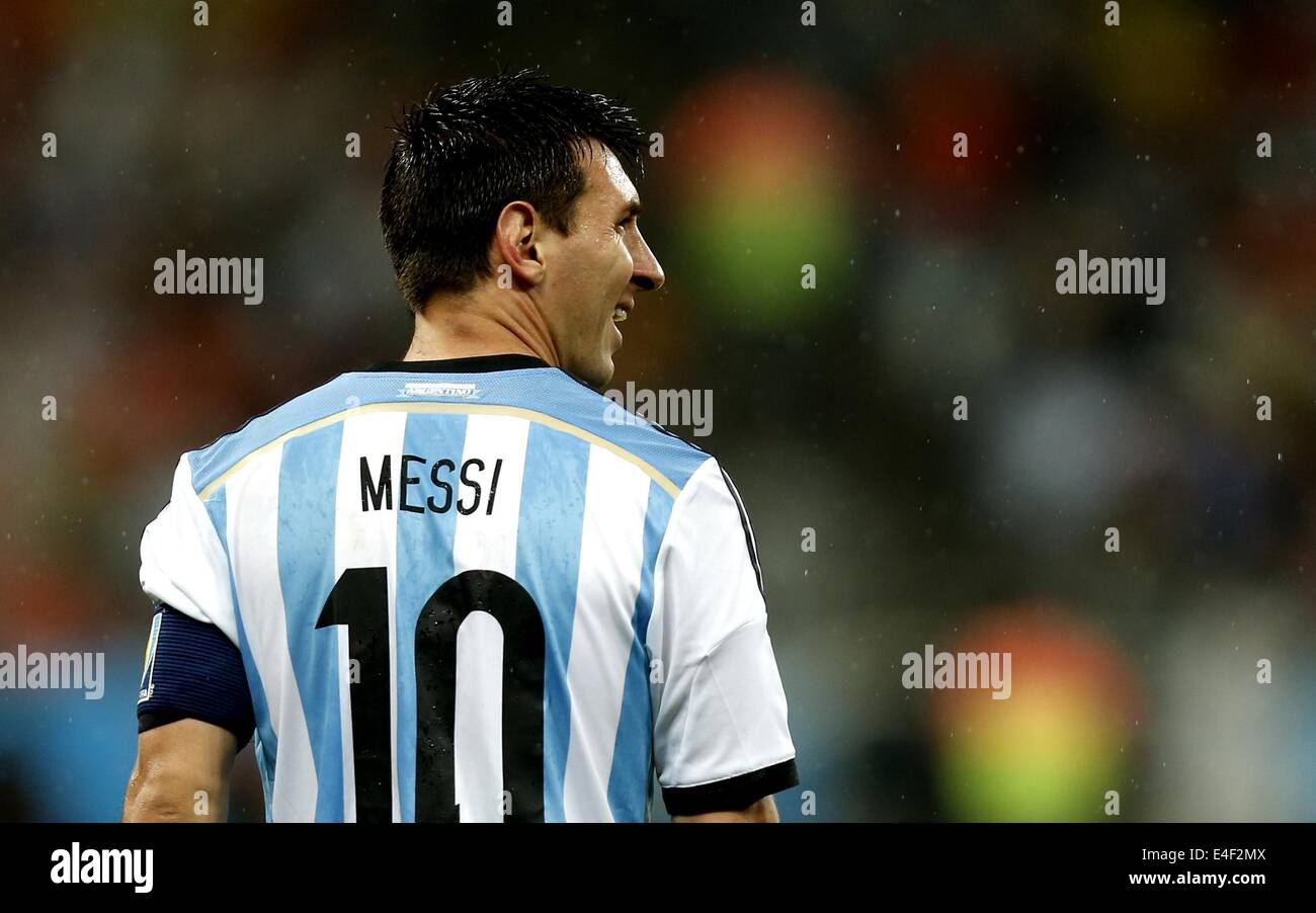 Sao Paulo, Brazil. 9th July, 2014. Argentina's Lionel Messi reacts ...