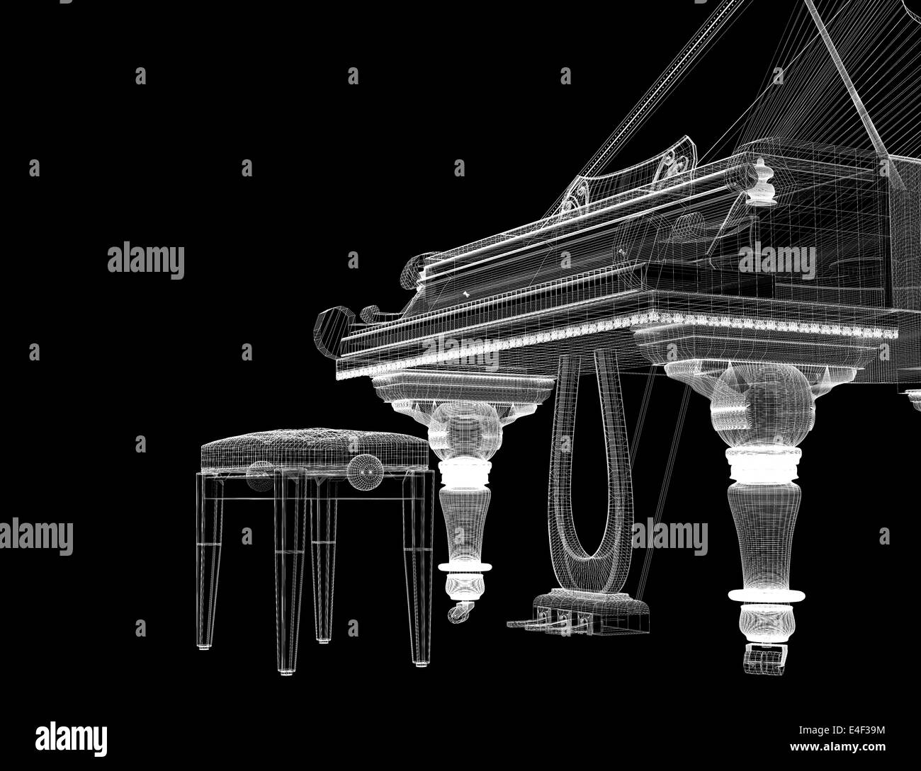 Antique grand Piano with path, 3D model body structure, wire model ...