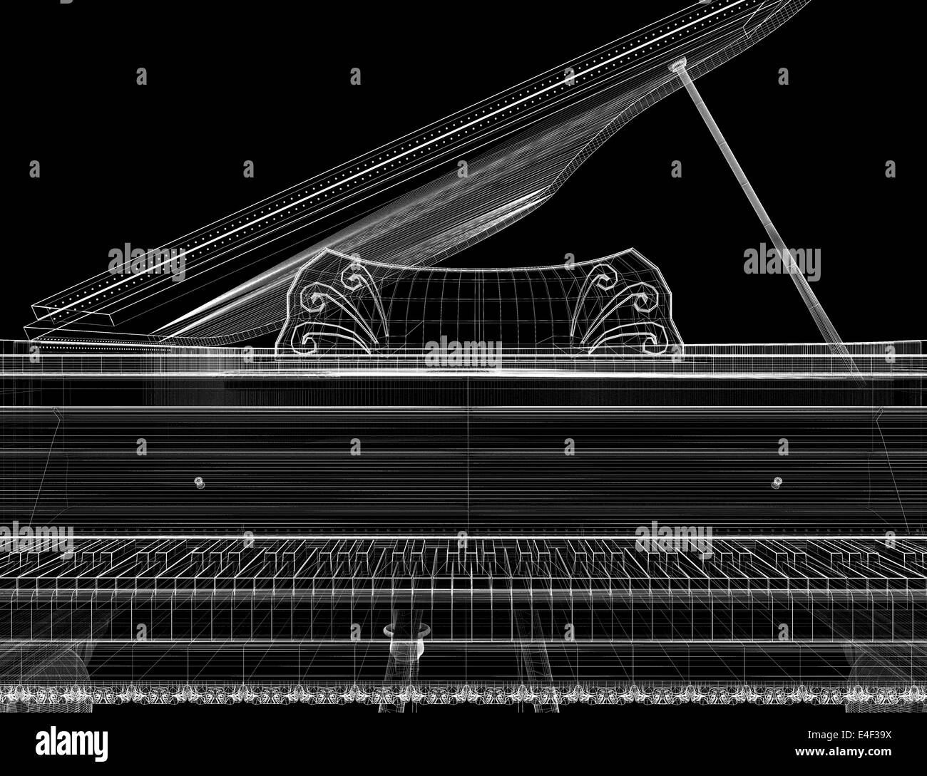 Antique grand Piano with path, 3D model body structure, wire model ...