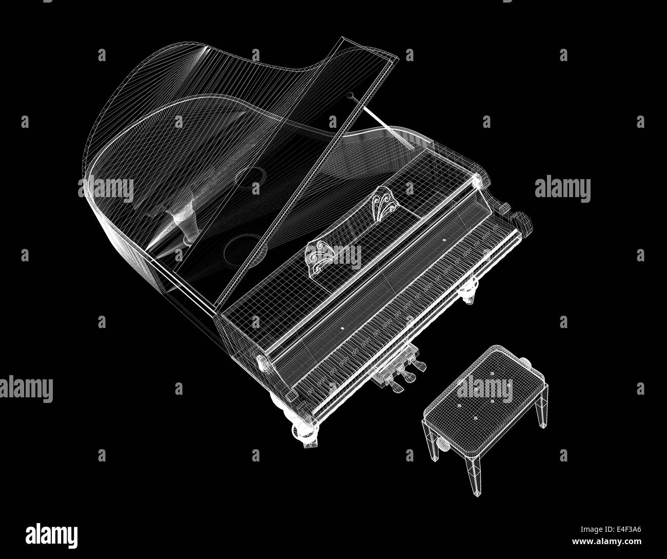 Antique grand Piano with path, 3D model body structure, wire model ...
