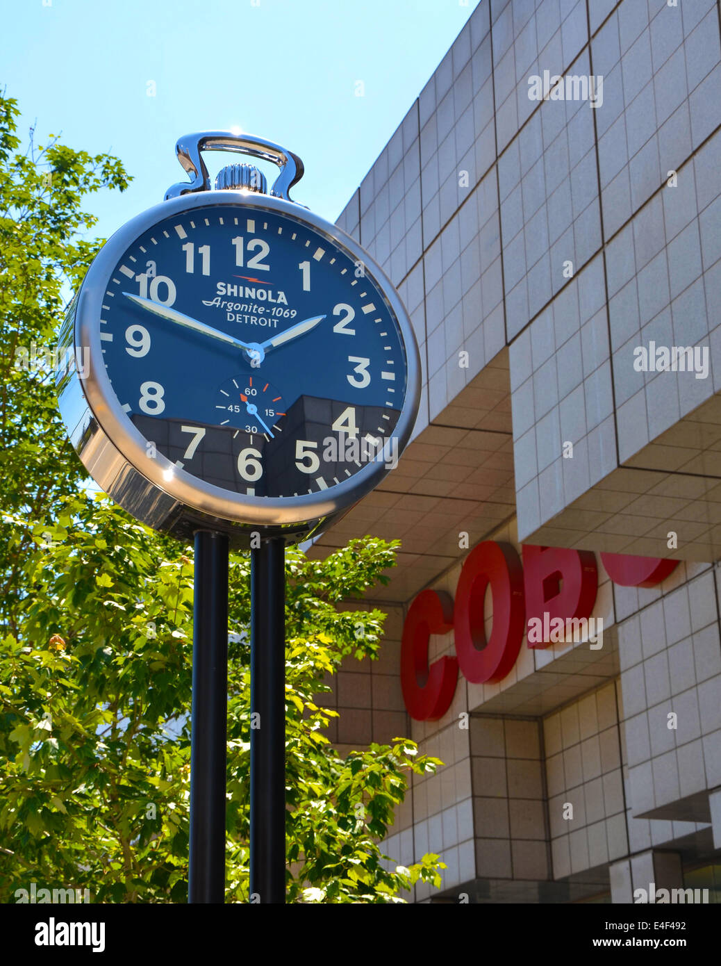 DETROIT, MI - JULY 6: One of the four Shinola City Clocks in Detroit ...