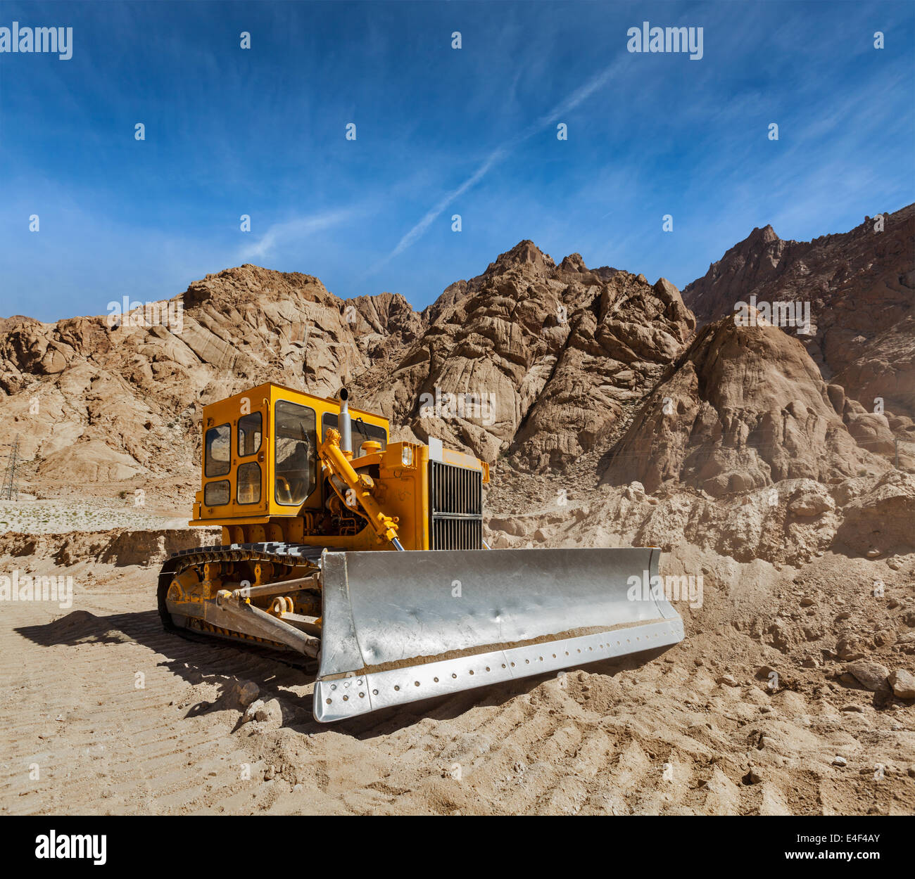 Bulldozer doing road construction in Himalayas. Ladakh, Jammu and ...