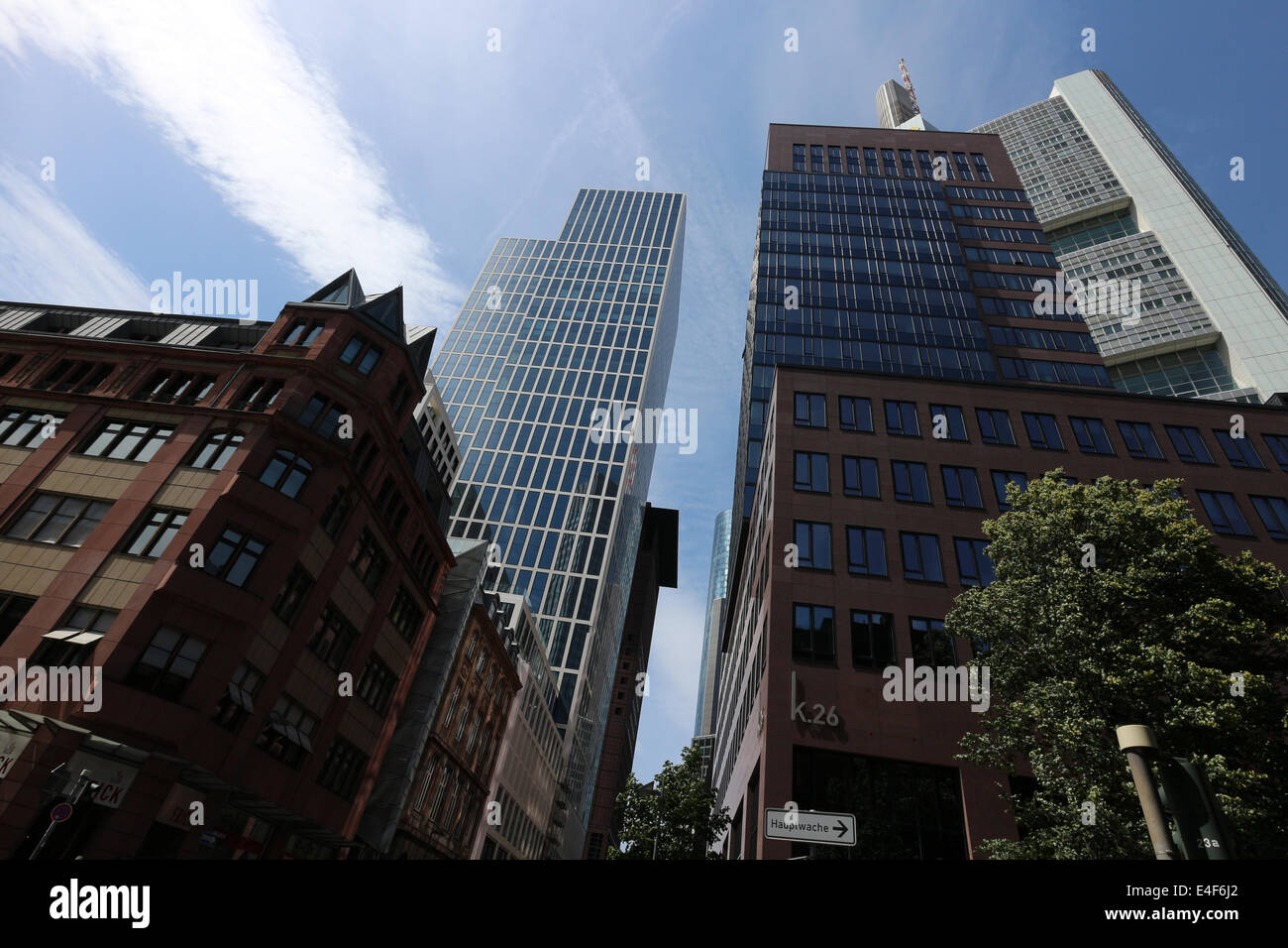Commerzbank and Euro towers with traditional buildings in foreground ...