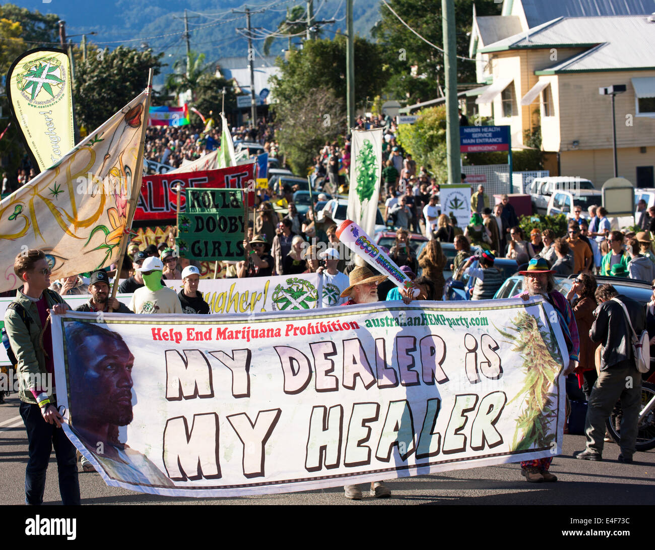 Nimbin's Mardi Grass parade protesting the prohibition of marijuana ...