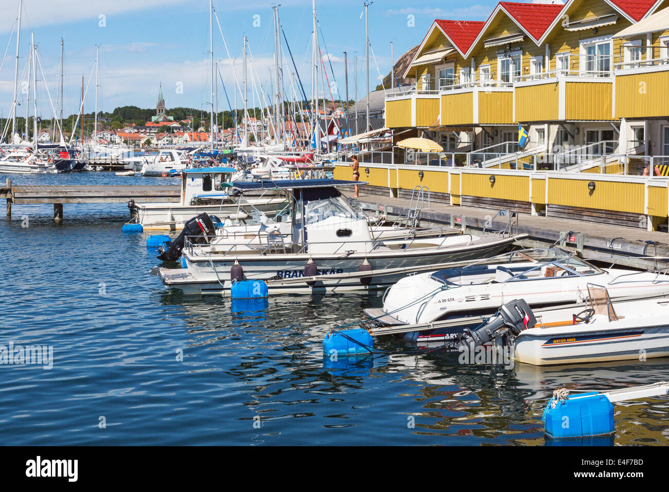 Boats in a marina in the coastal village, Grebbestad in Sweden Stock ...