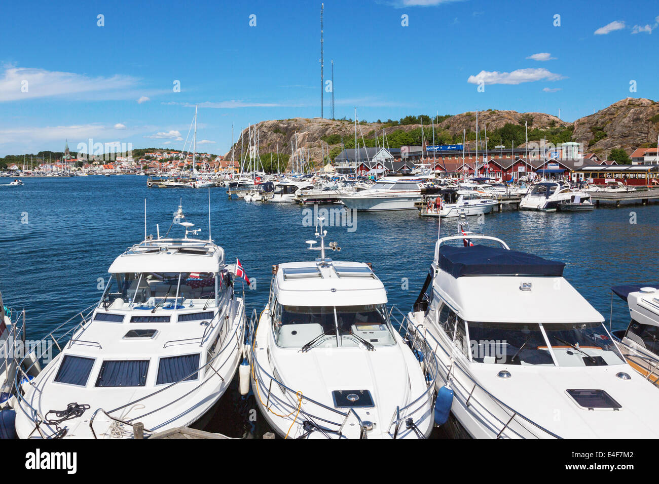 Boats in a marina in the coastal village, Grebbestad in Sweden Stock ...