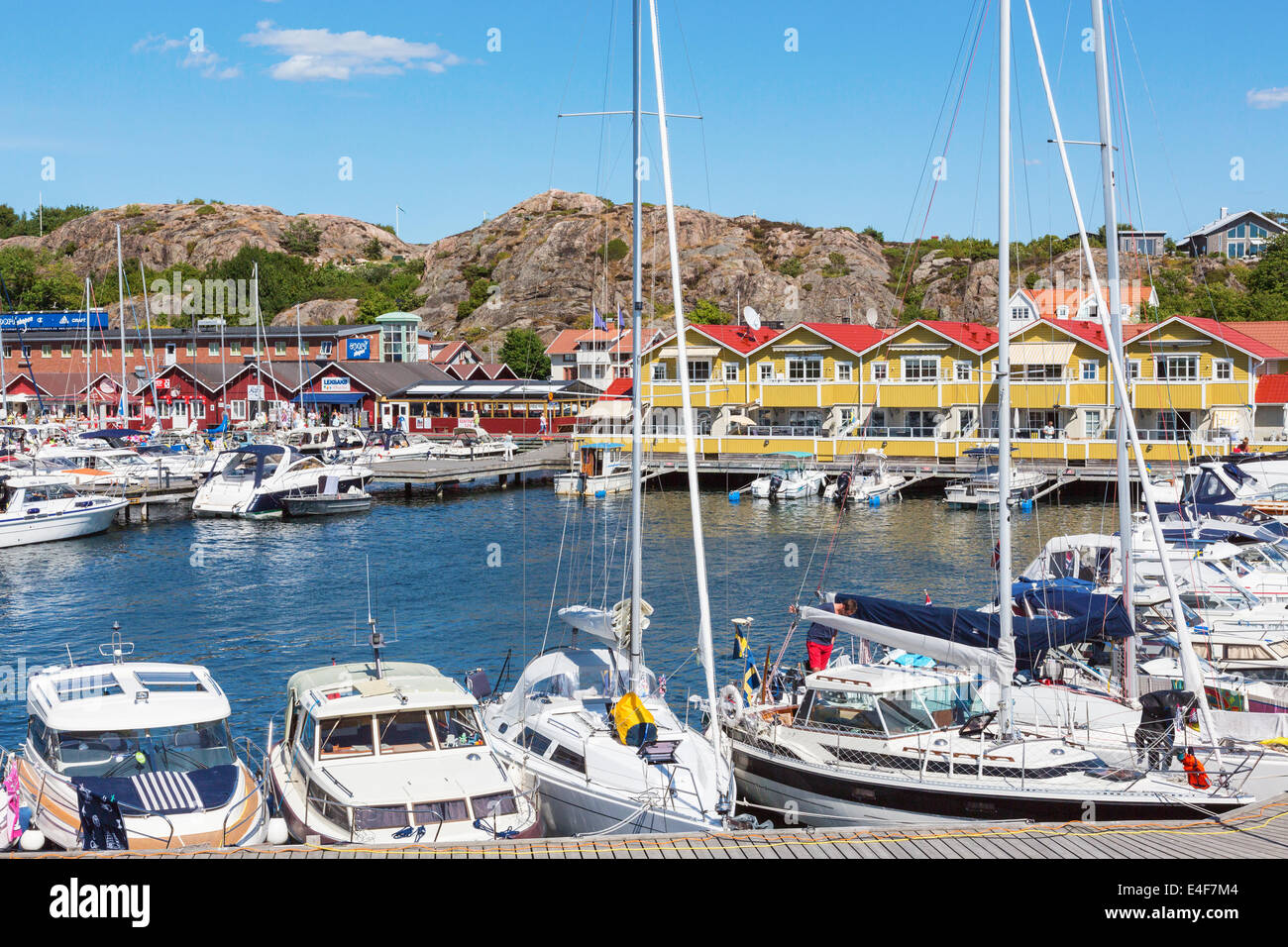 Boats in a marina in the coastal village, Grebbestad in Sweden Stock ...