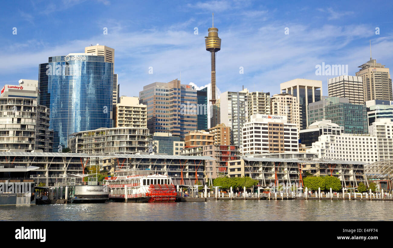 Apartment and office blocks overlook Darling Harbour, a harbour and ...