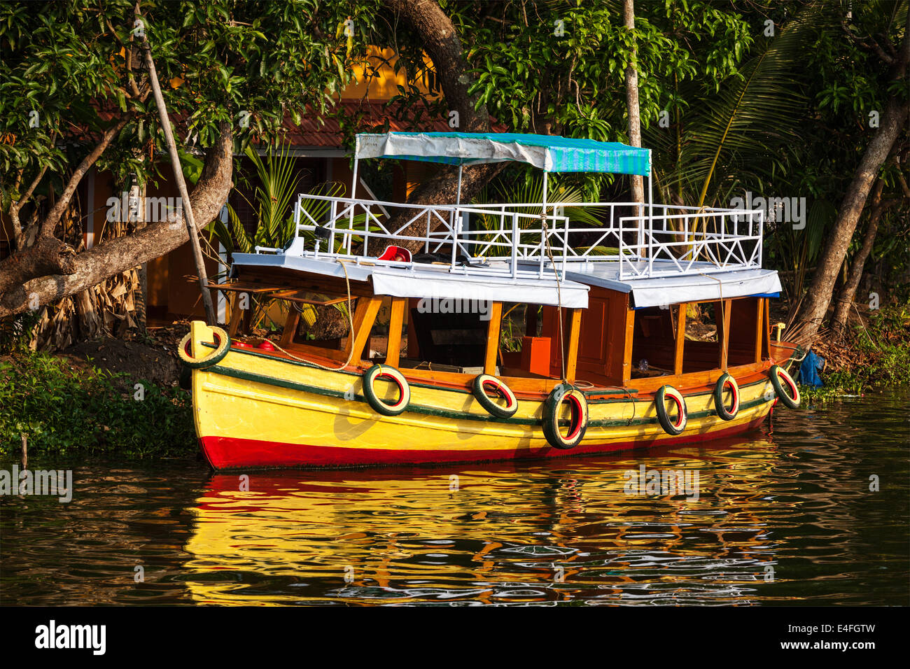 Colorful boat on Kerala backwaters. Kerala, India Stock Photo - Alamy