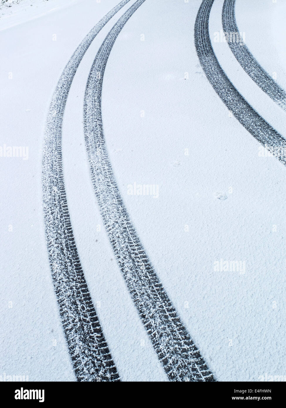 Car Tyre Tracks in the Snow Stock Photo - Alamy
