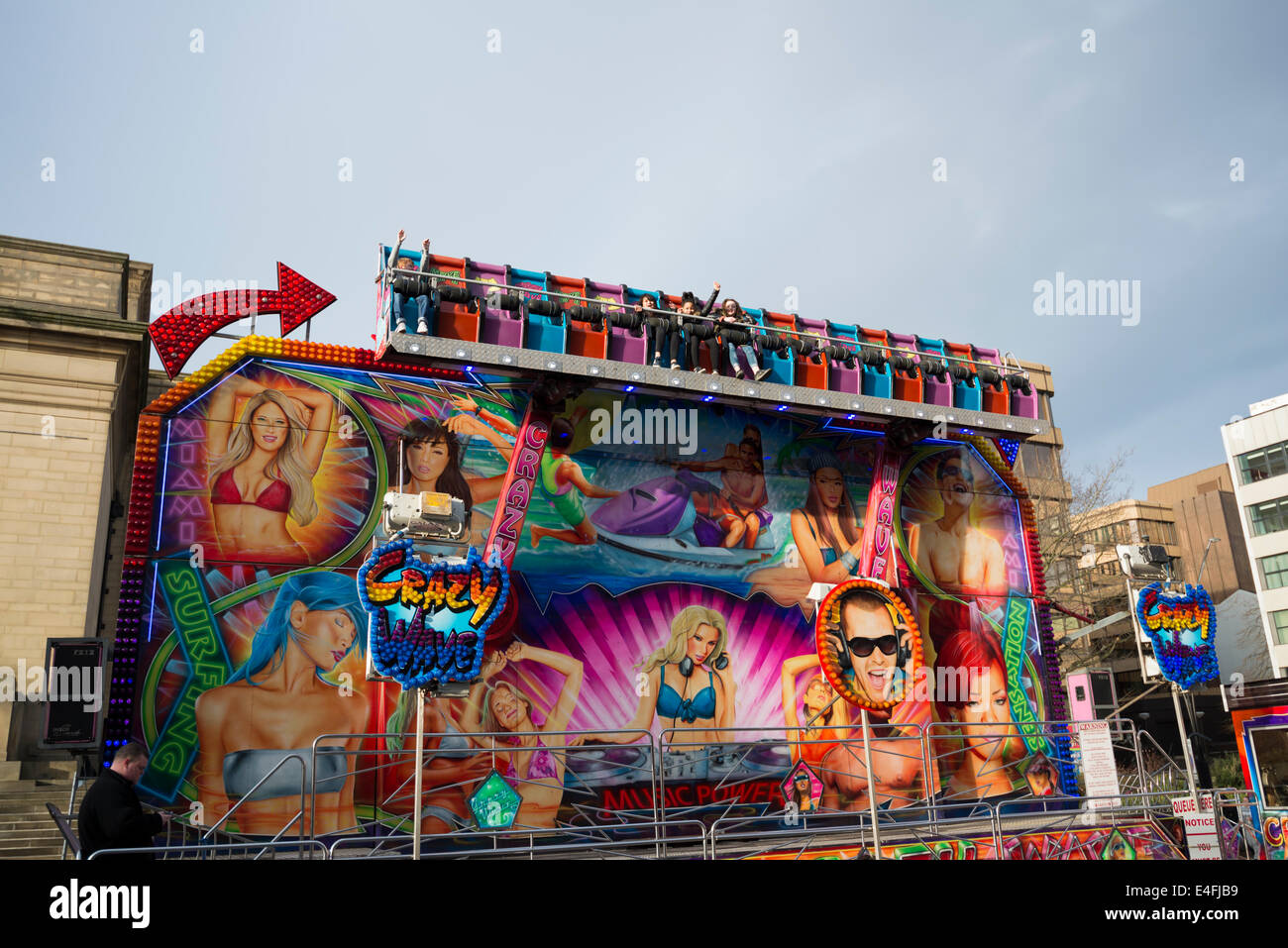 People enjoying fairground ride in Sheffield South Yorkshire England ...