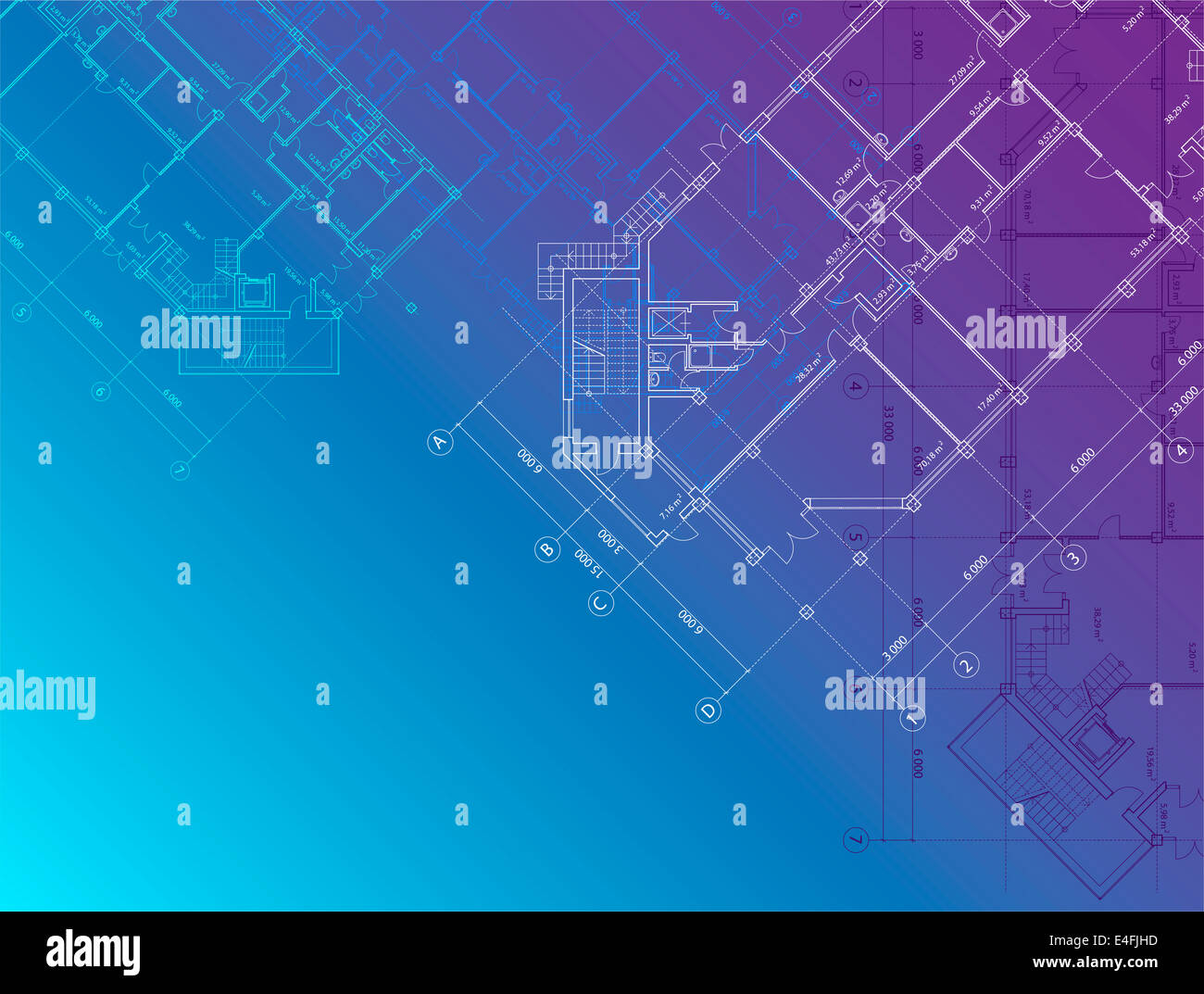 Blue architectural background with trace plans of buildings Stock Photo ...