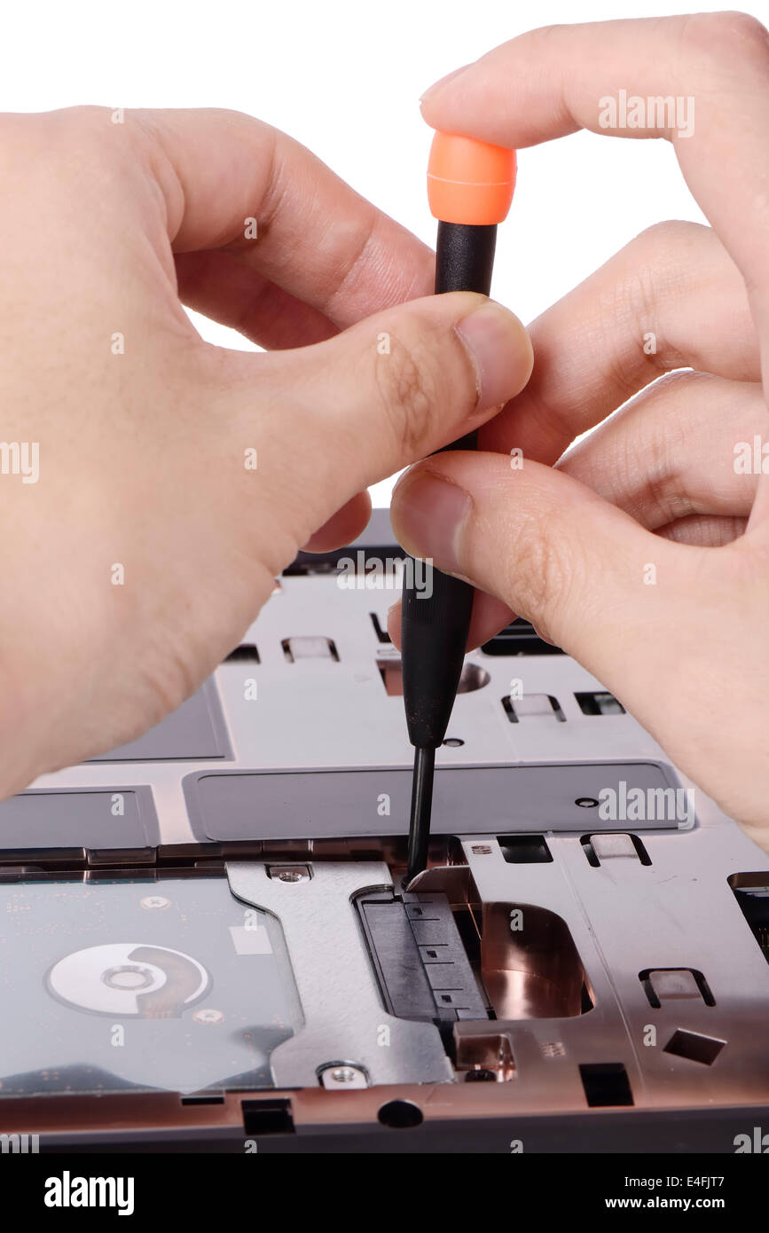 replacing a laptop hard disk drive on a white background Stock Photo ...