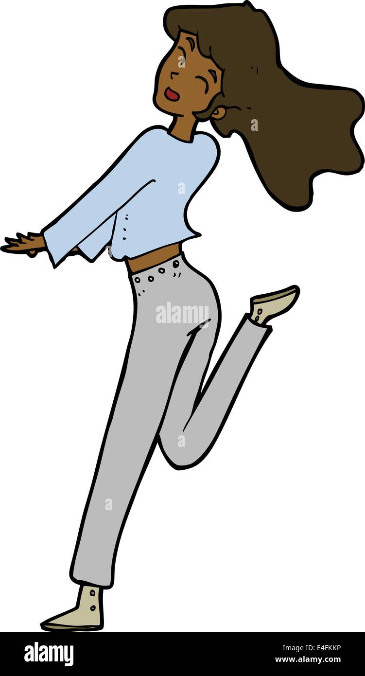 cartoon happy girl kicking out leg Stock Vector Image & Art - Alamy