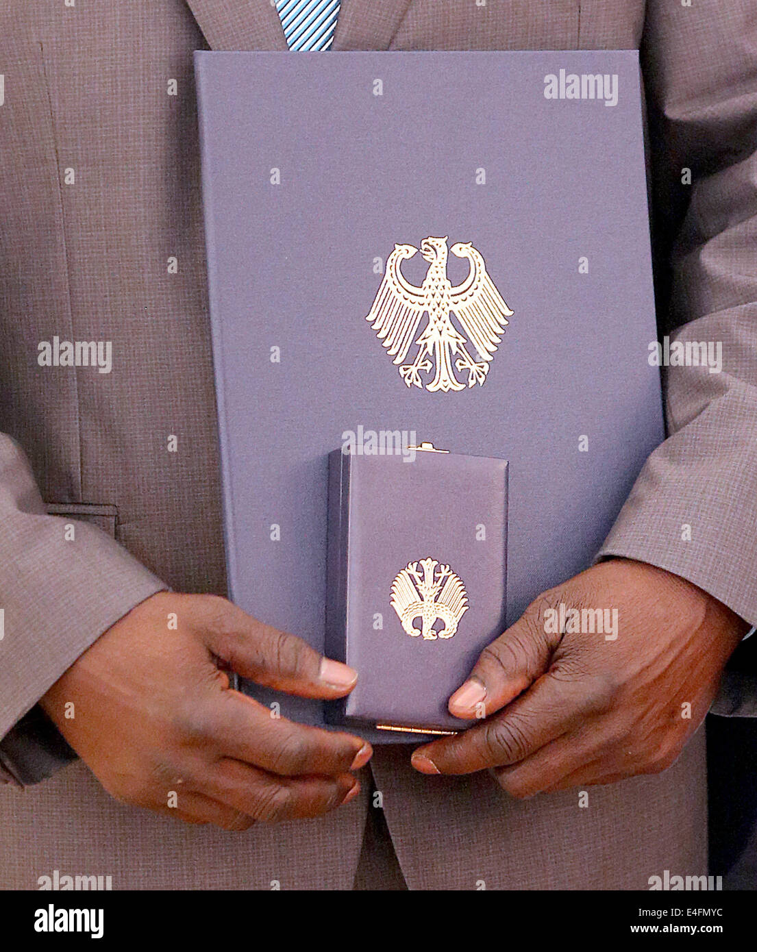 Berlin, Germany. 10th July, 2014. Cameroon born Besong Agbor from Weida ...