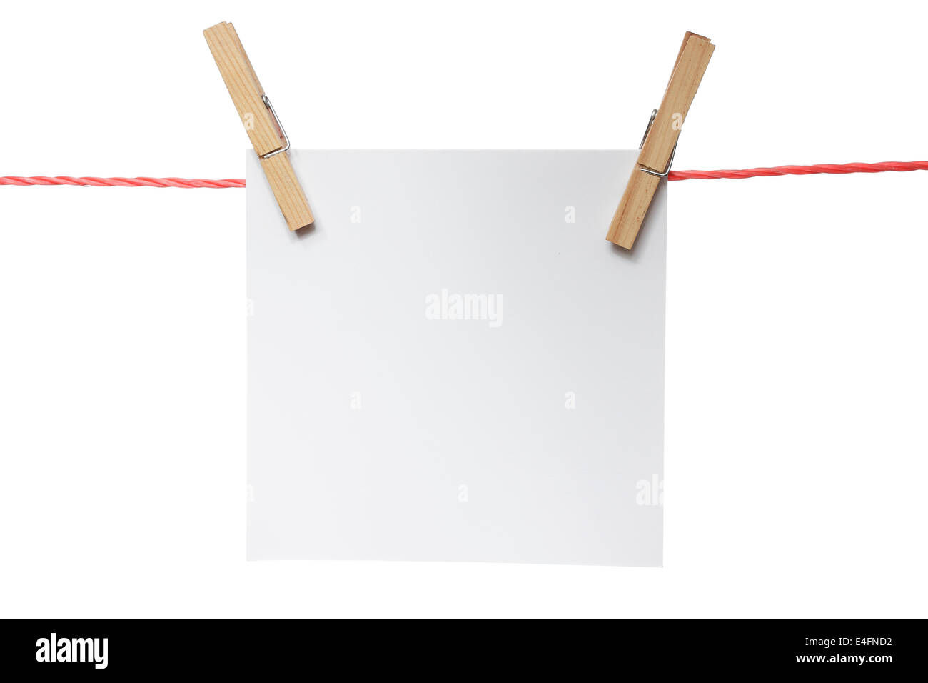 Note hanging on a clothesline. Isolated on a white background Stock ...