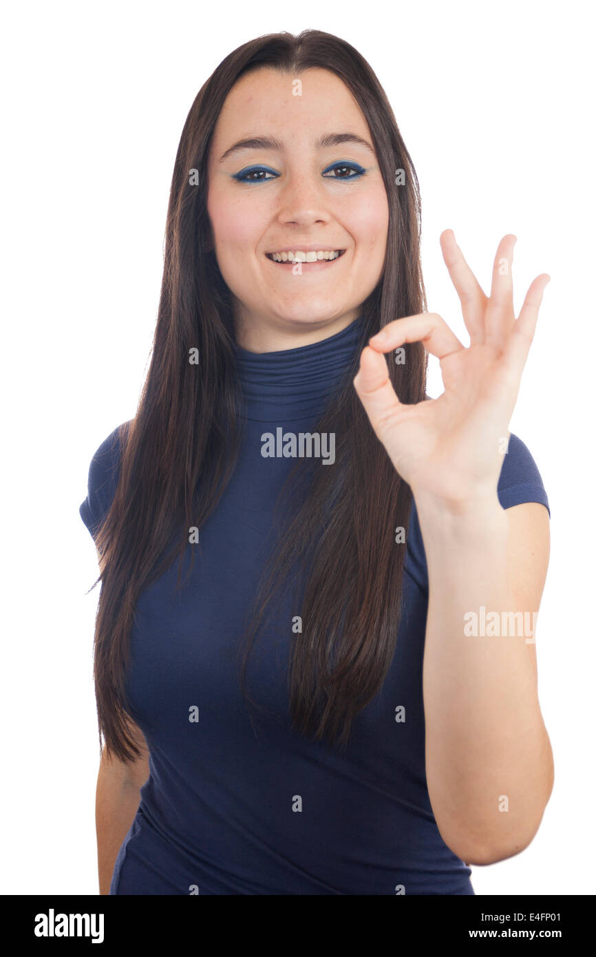 Girl approving you isolated on white background Stock Photo - Alamy