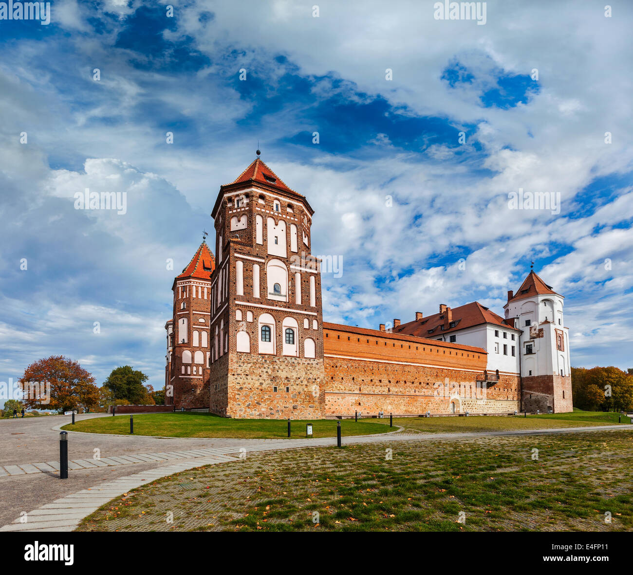 Travel belarus background - Medieval Mir castle famous landmark in town ...