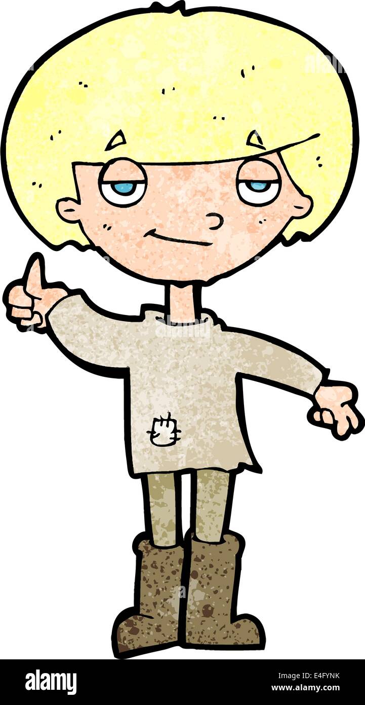 cartoon boy in poor clothing giving thumbs up symbol Stock Vector Image ...