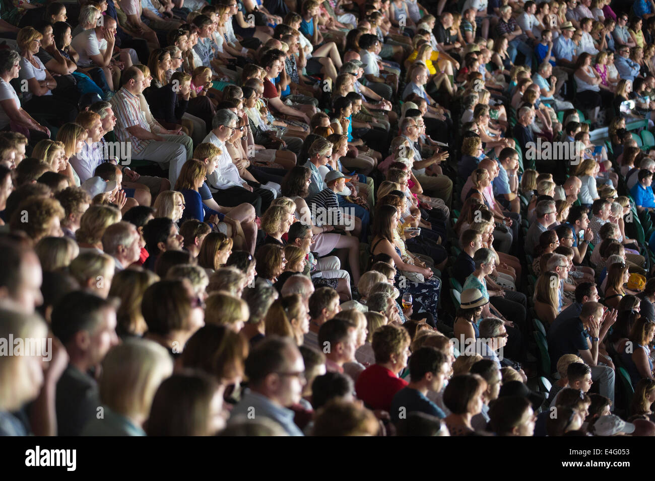 Spectators sitting in rows in Court One, Wimbledon Tennis Championships ...