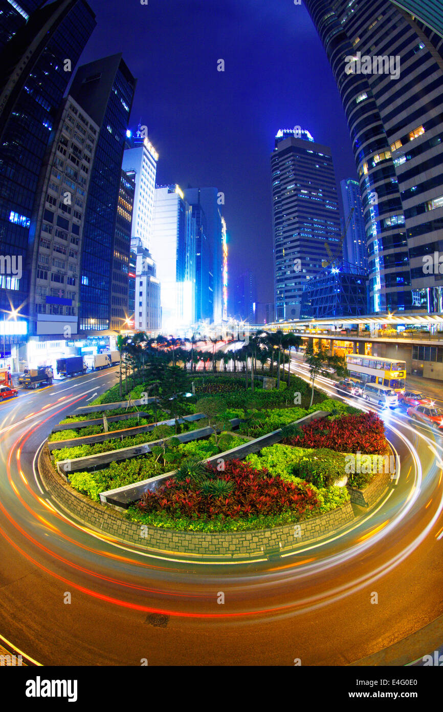 hong kong modern city High speed traffic and blurred light trails Stock ...