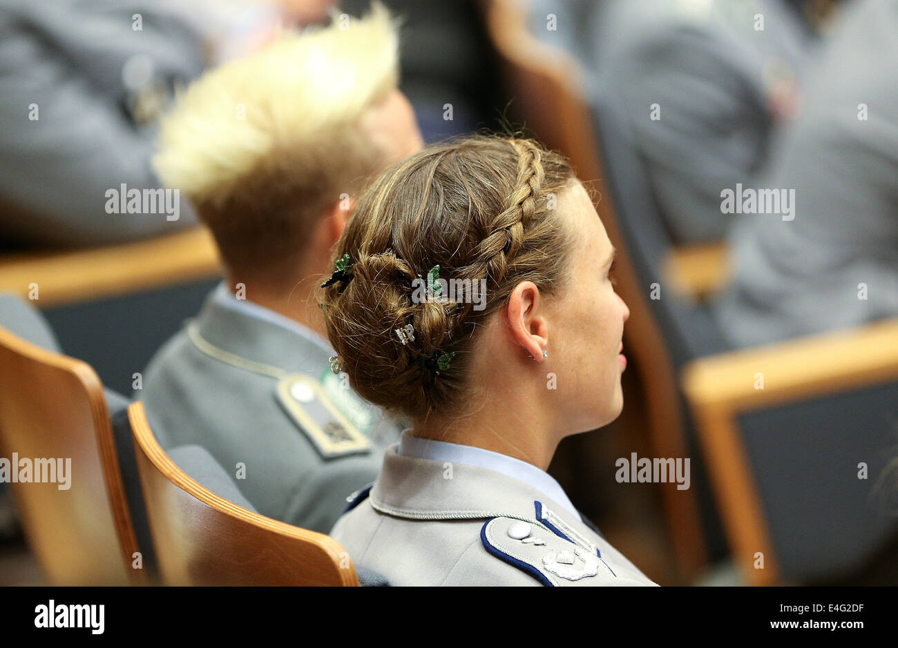 Hamburg, Germany. 10th July, 2014. Female soldiers sit in the ...