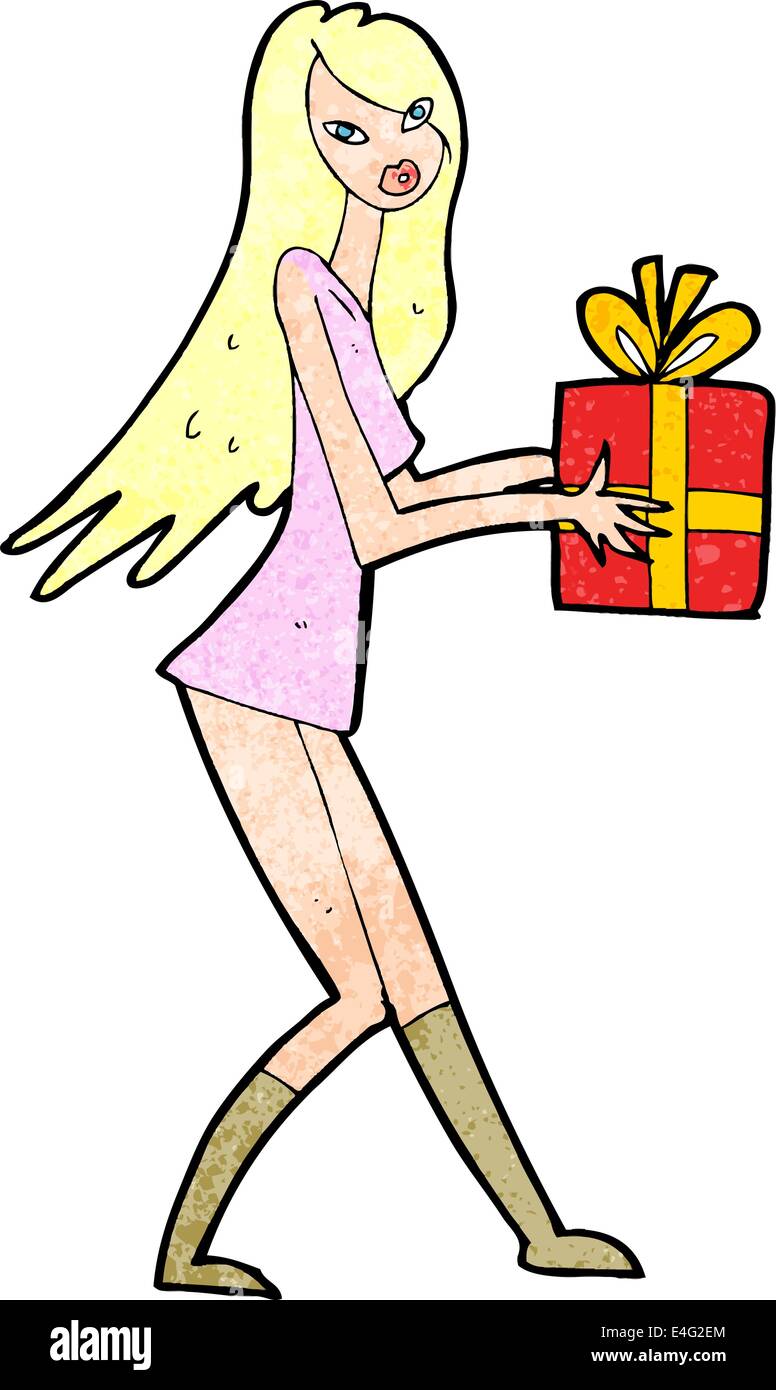 cartoon fashion girl with present Stock Vector Image & Art - Alamy