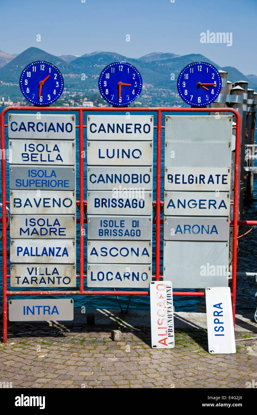 Ferry dock at Stresa on Lake Maggiore Italy sign shows timetable for ...