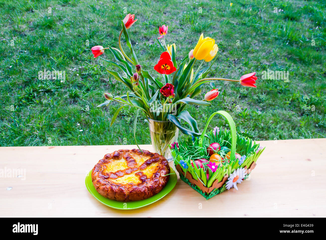 TRaditional easter romanian cakes - cozonac and pasca - outdoors image ...