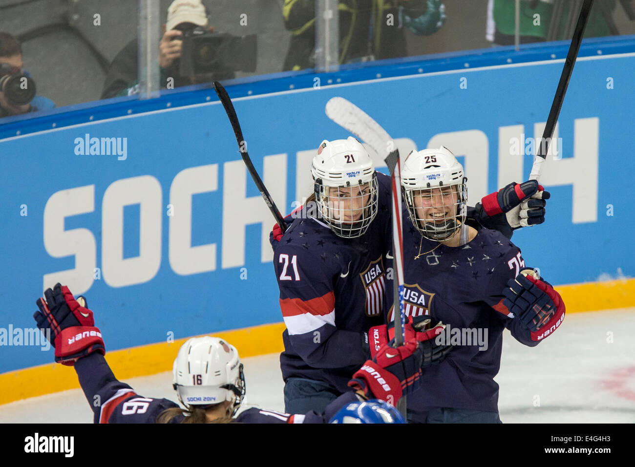Hilary Knight (USA) celebrates with Alex Carpenter(USA) after scoring ...
