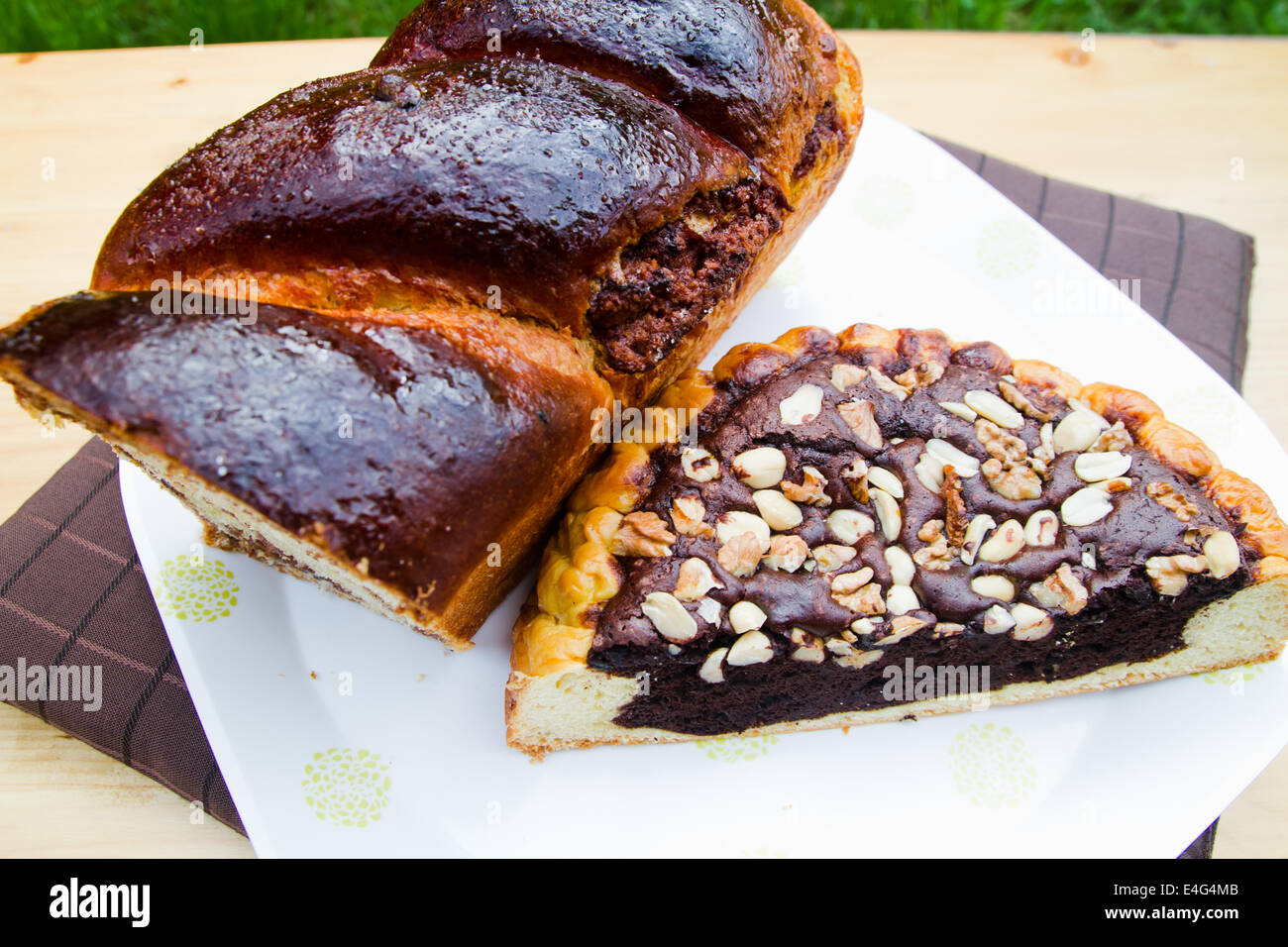 TRaditional easter romanian cakes - cozonac and pasca - outdoors image ...