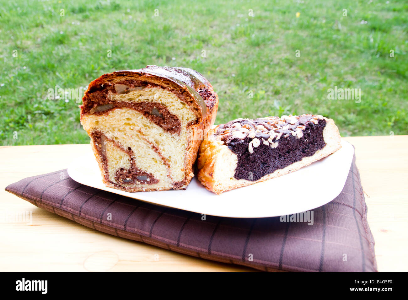 TRaditional easter romanian cakes - cozonac and pasca - outdoors image ...