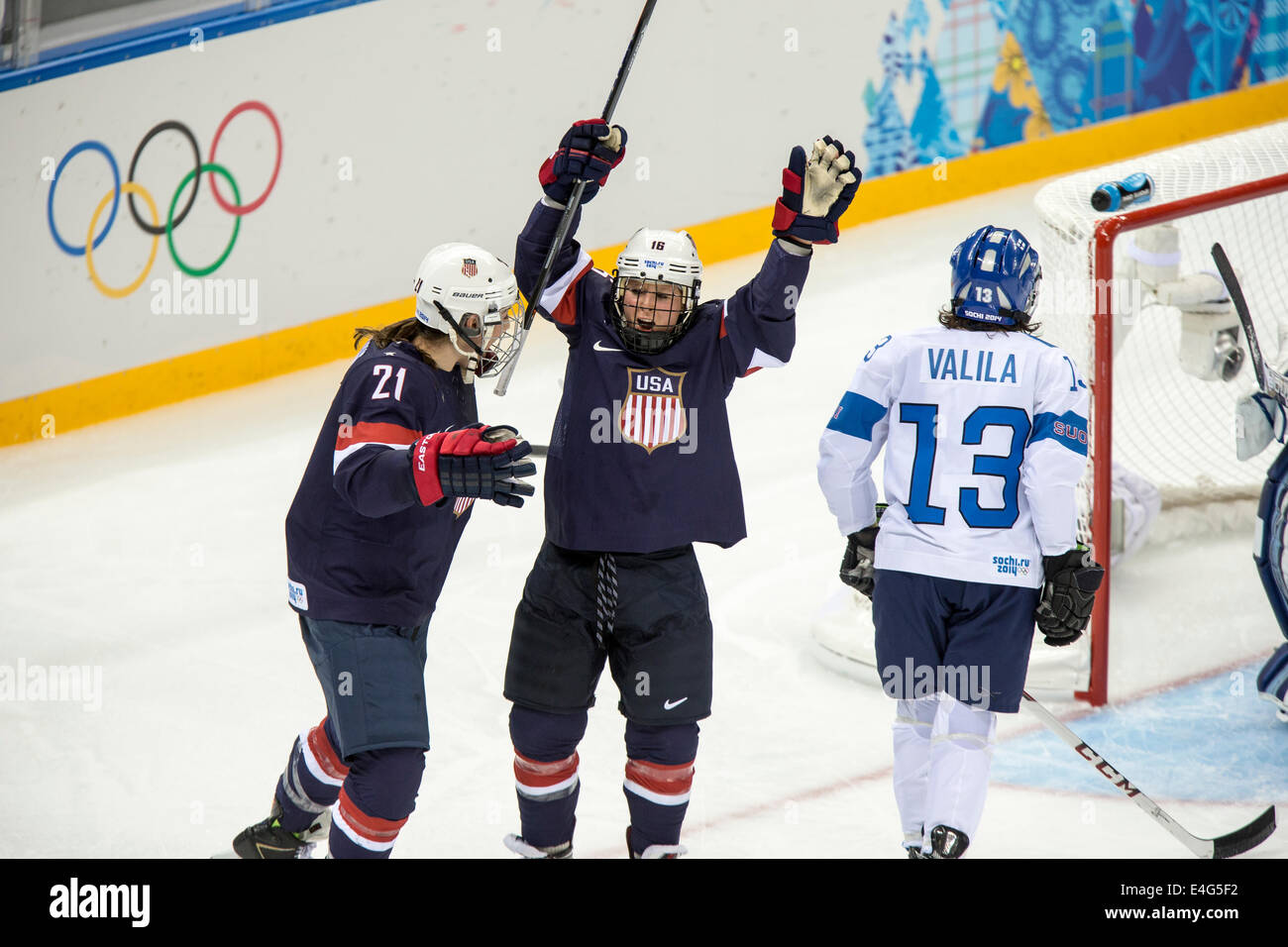 Kelli Stack (USA) celebrates with Hilary Knight (USA) after scoring ...
