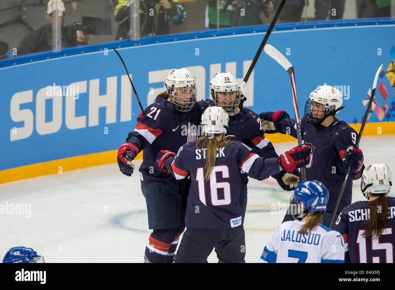 Hilary Knight (USA) celebrates with Alex Carpenter(USA) after scoring ...