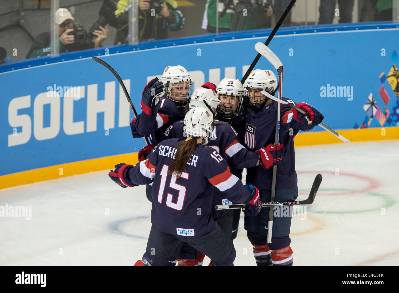 Hilary Knight (USA) celebrates with Alex Carpenter(USA) after scoring ...