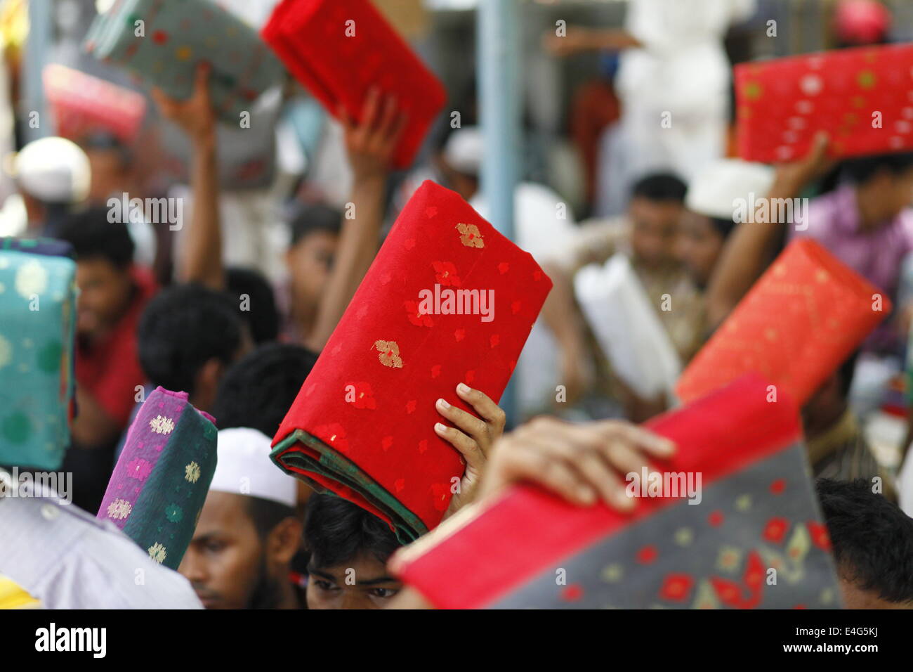 July 10, 2014 - Jamdani Sharee's hole sale market.A sharee is the ...