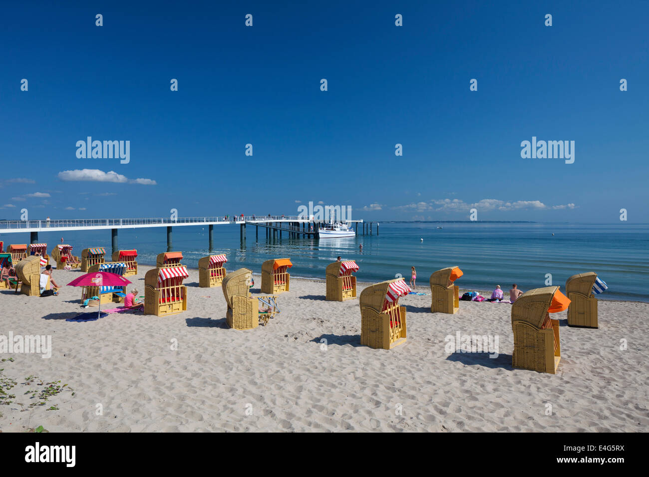 Roofed wicker beach chairs at Timmendorfer Strand / Timmendorf Beach ...