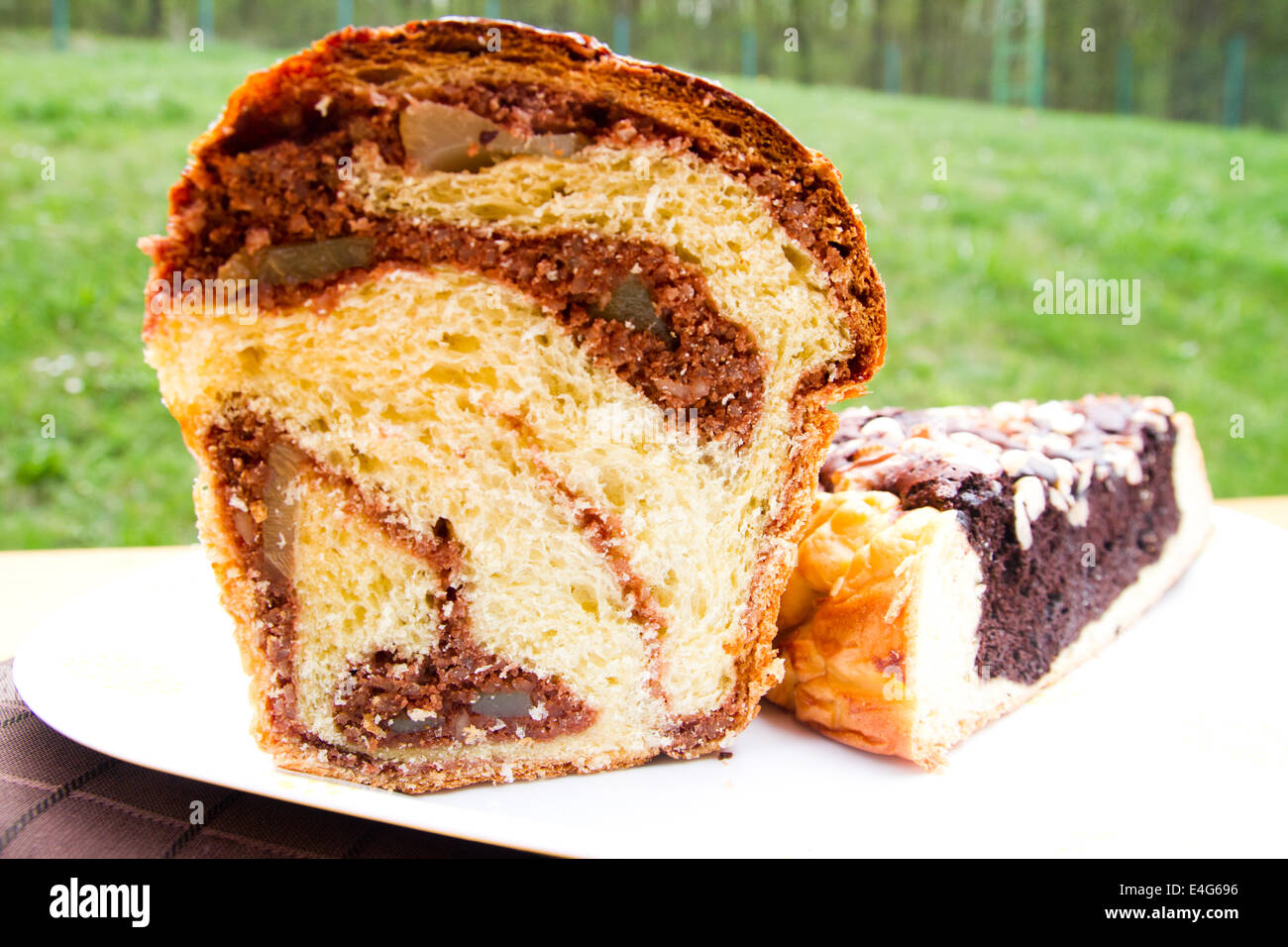 TRaditional easter romanian cakes - cozonac and pasca - outdoors image ...