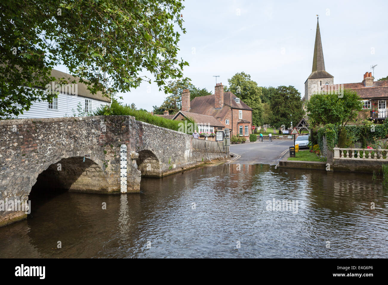 Medieval bridge and ford on River Darent, Eynsford, Kent, England ...