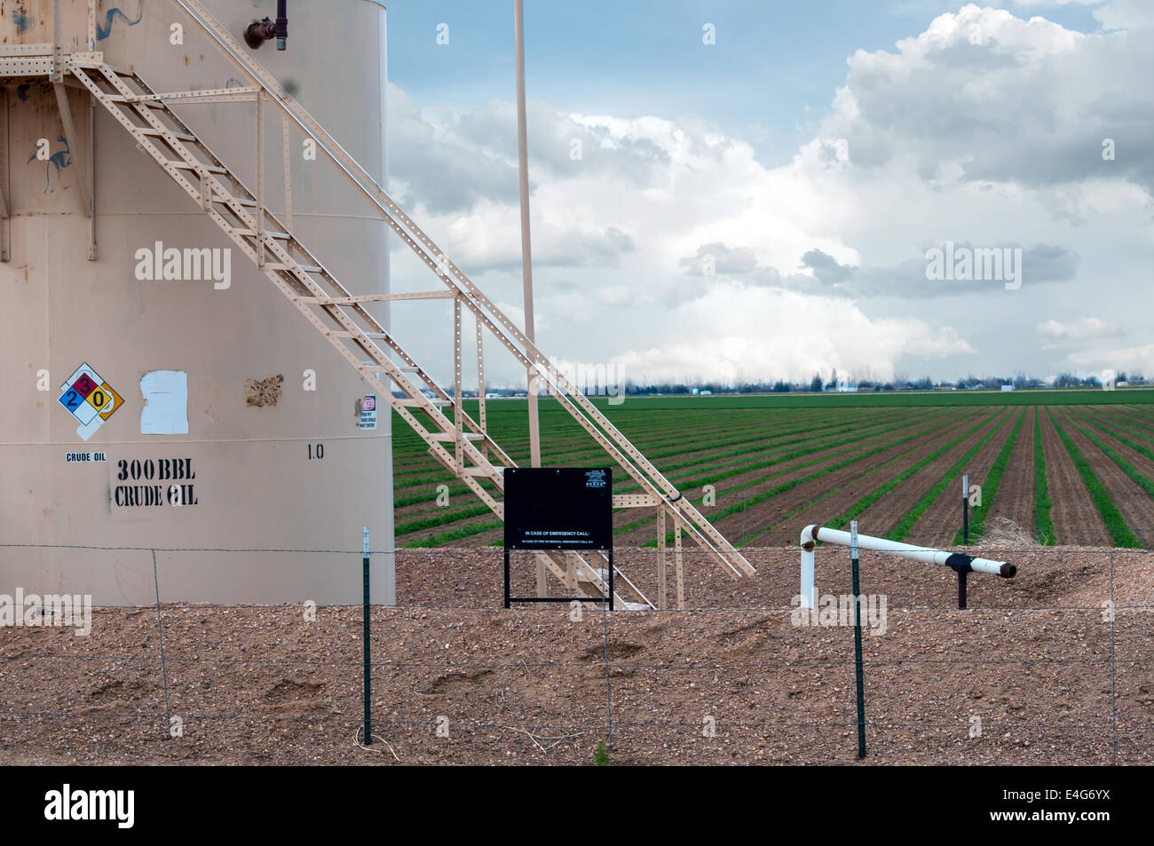 Crude oil storage tank in a rural farming area of north central ...